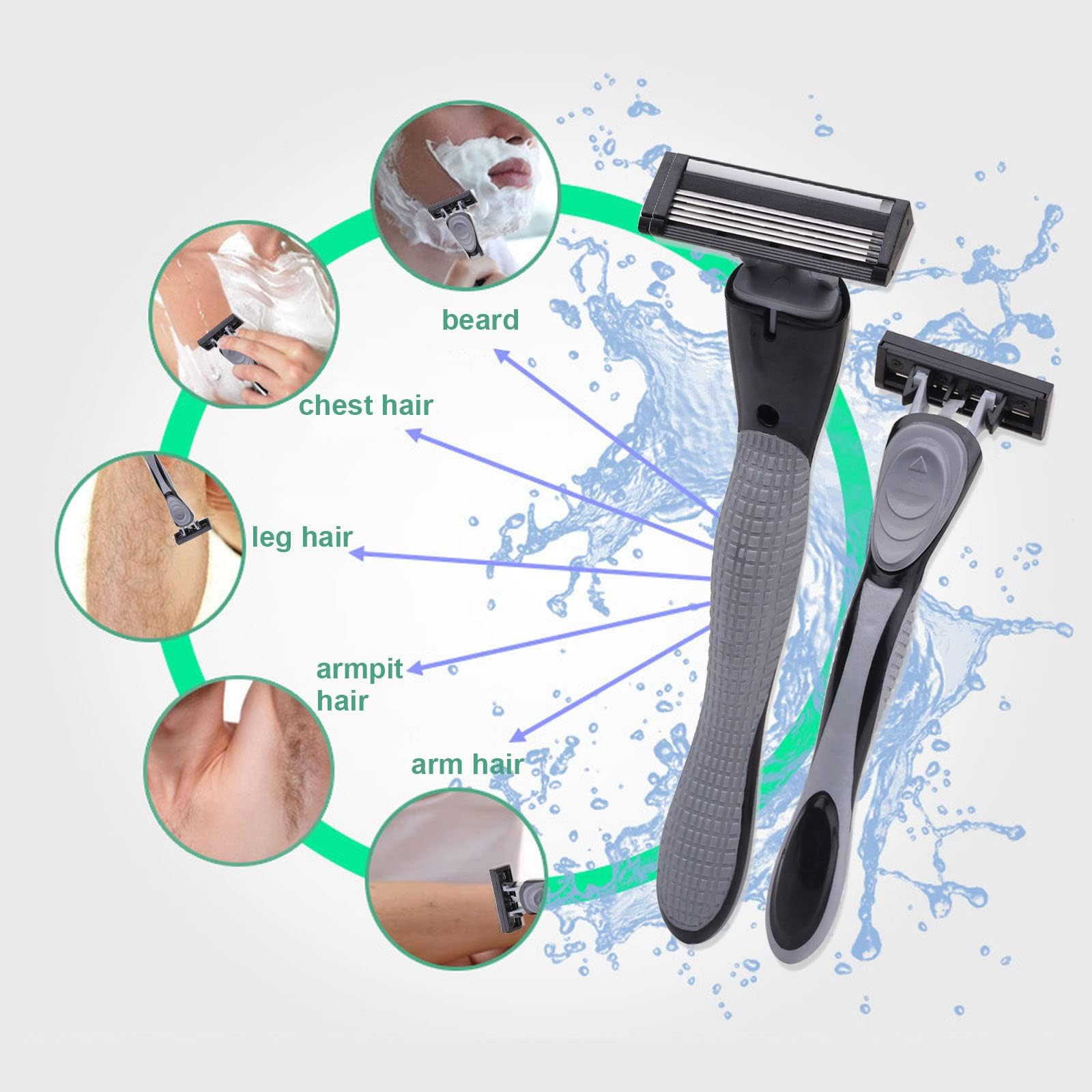 Disposable Razors for Men,5-Blade Shaving Kit for Men Designed for Sensitive Skin,Face Razors for Women includes 8 Razor Blade Refills (Black)