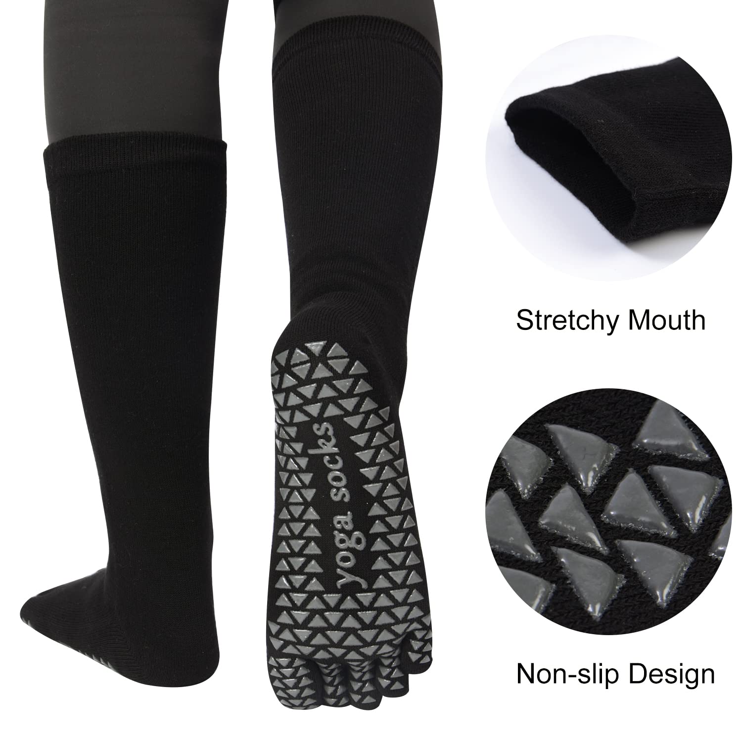 DOCILA Women's Yoga Sports Socks Five Toe Separator Socks Extra Grip Sock for Non Slip (Black)