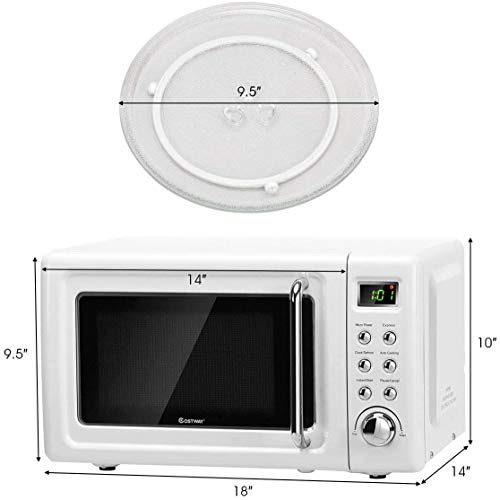 Moccha Compact Retro Microwave Oven, 0.7Cu.ft, 700-Watt Countertop Microwave Ovens w/5 Micro Power, Delayed Start Function, LED Display, Child Lock (White)