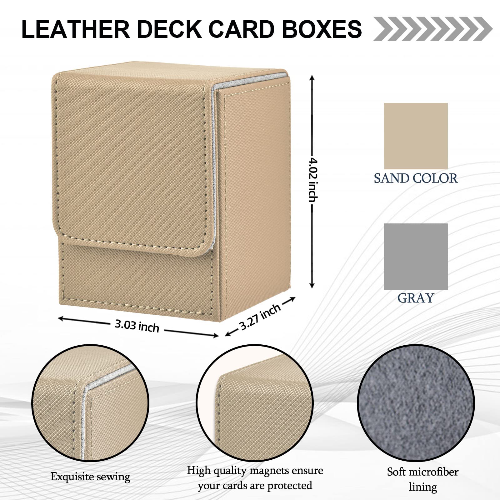 FCSELFLESS 2 Boxes Leather Card Deck Box with 2 Dividers Large Size Fit 100+ Plus Single Sleeved MTG Deck Box for Collectible Cards Deck Compatible CCG,TCG(Sand color&Grey, Vertical)