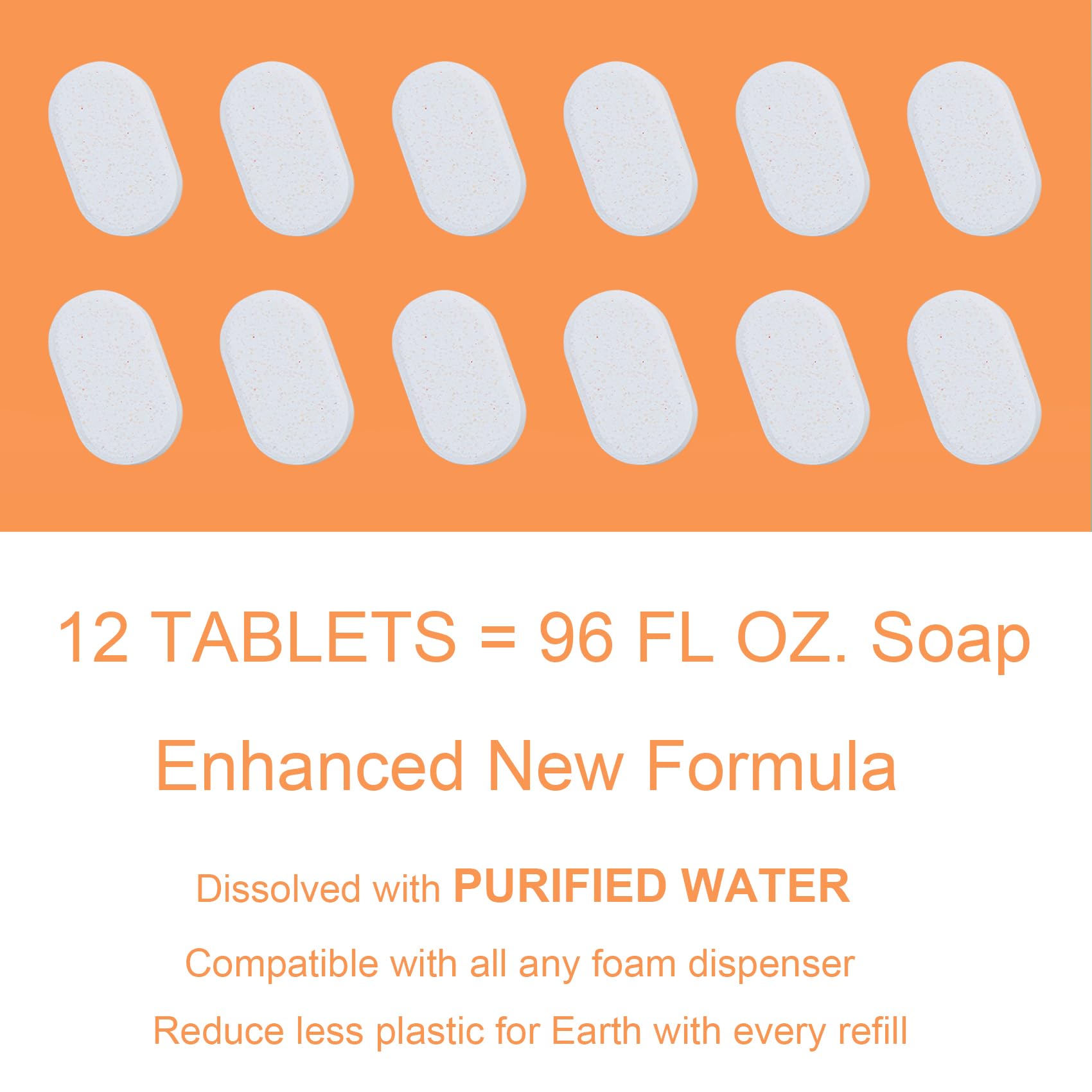 Foaming Hand Soap Tablet Refills-12 pack Makes 96 fl oz (12 x 8 fl oz Bottles)-Orange Fragrance Soap Refills Tablets for Using With Foaming Hand Soap Dispenser(Not Included) Only