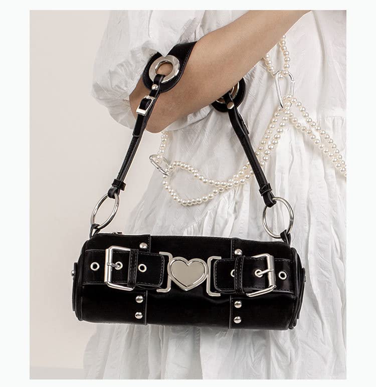 GESALOP Y2K Purse Love Vintage Shoulder Bag Women's Handbag Aesthetic Small Purse Gothic Purse Grunge Accessories (Black)