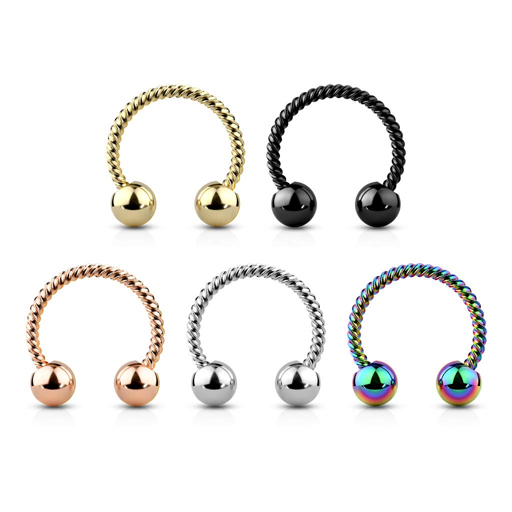 Dynamique Twisted Rope 316L Surgical Steel Horseshoe Barbell For Cartilage, Daith, Nipple, Eyebrow Or Septum (Sold Per Piece)