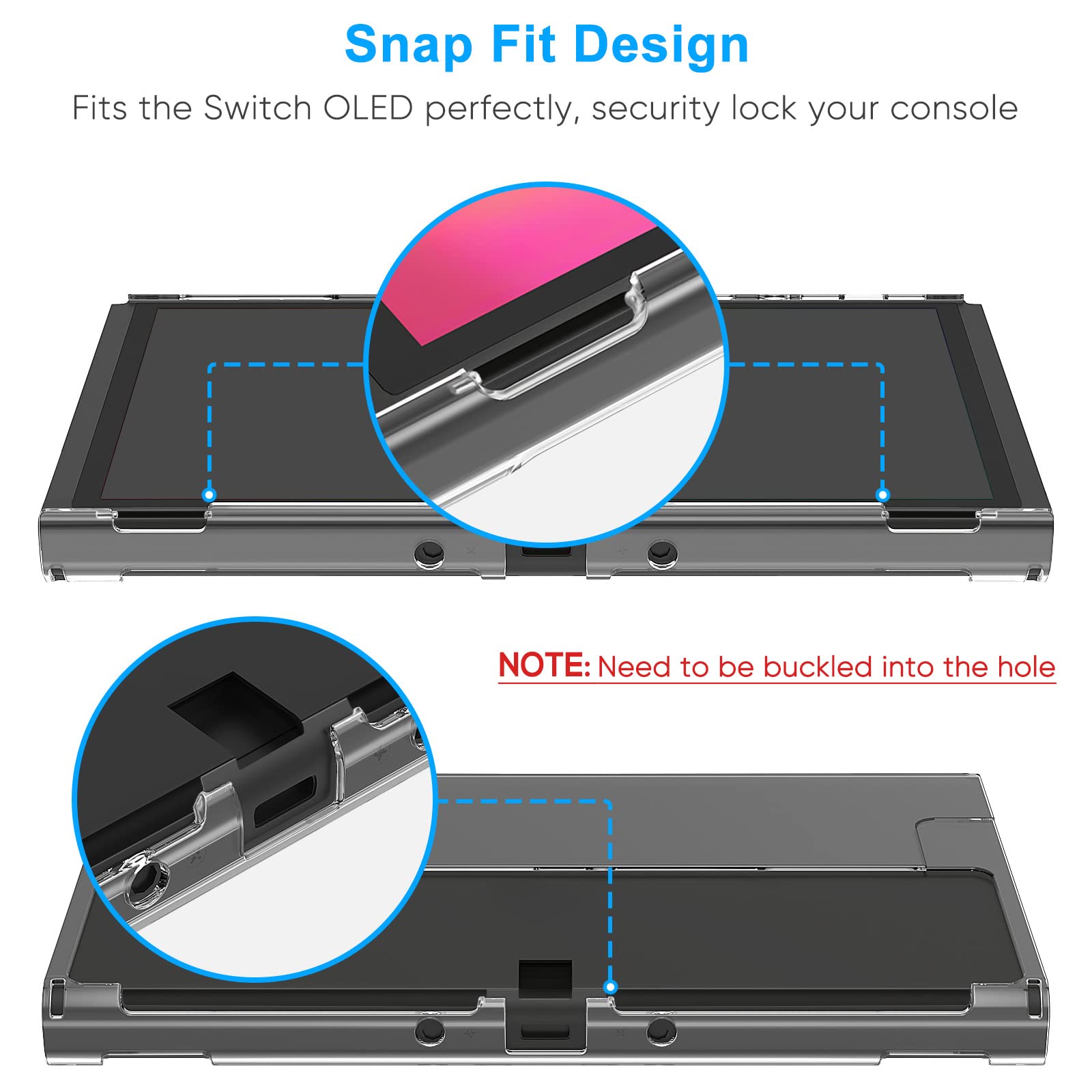 Dockable Case for Switch OLED, Upgrade 3 in 1 Protective Clear Hard PC Back Cover Case for Switch OLED and TPU Grip Cover Case for Joy Con Controller with Screen Protector and 8 Thumb Grips