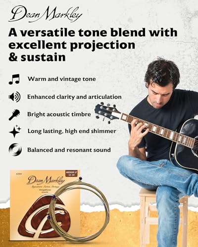 Dean Markley Signature Vintage Bronze Acoustic Guitar Strings 6 String Set, 12-54 Acoustic Guitar Strings Medium Light, Precision Wound Guitar Strings Acoustic with Superior Tone Quality, Made in USA
