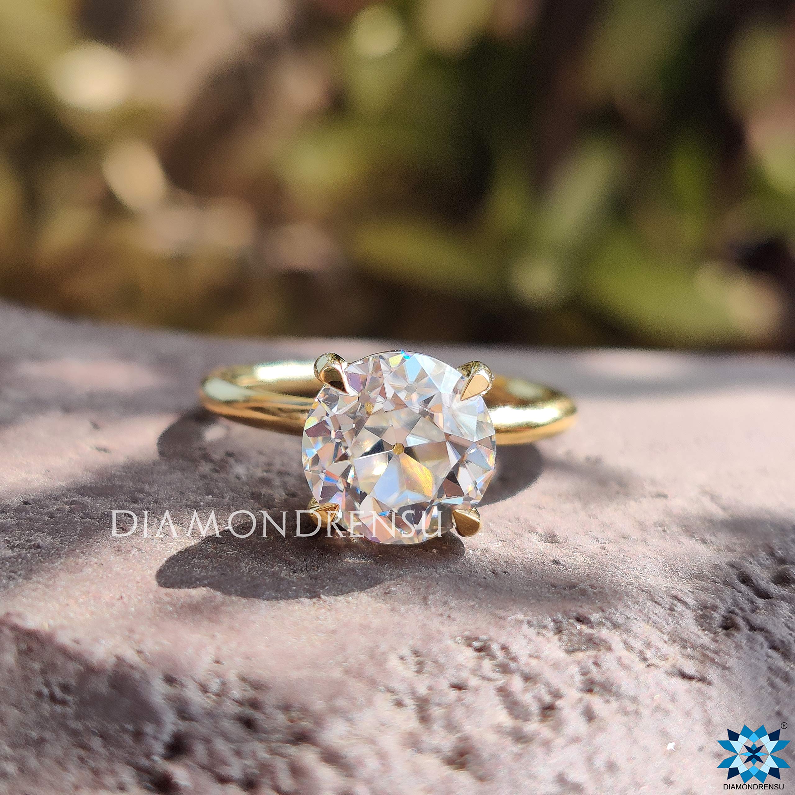 Diamondrensu 2.56 CT Round Old European Cut Colorless Moissanite Solitaire Ring, Wedding Ring, Engagement Ring, 14K Yellow Gold, Ring Size 4.75 US