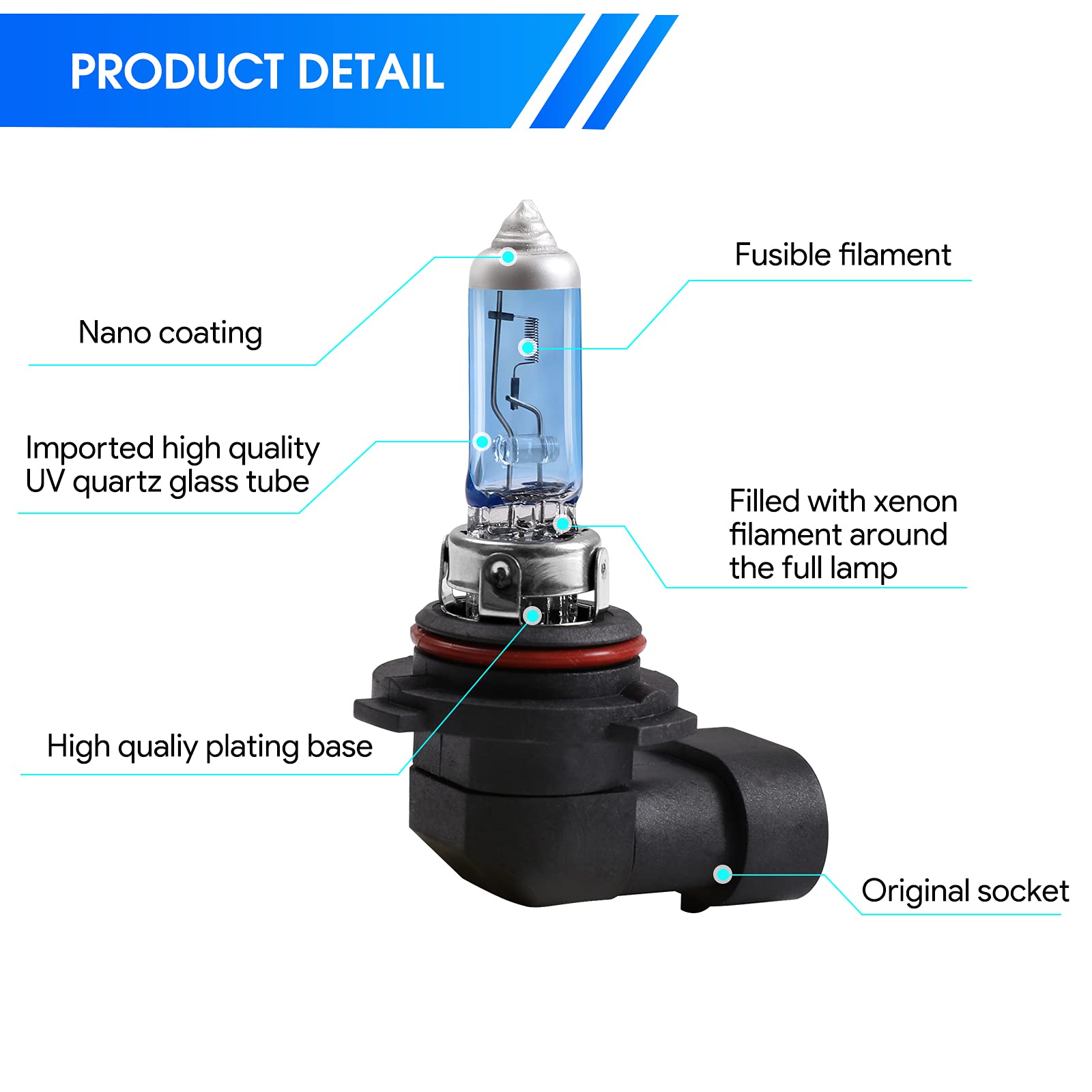 Energetic 9012 HIR2 Halogen Headlight Bulb with 5000K Super White Light Fog Lights, PX22D 12V/60W 2000 Lumens 1200 Hours, IP67, 2 Pack, 2Yr Warranty