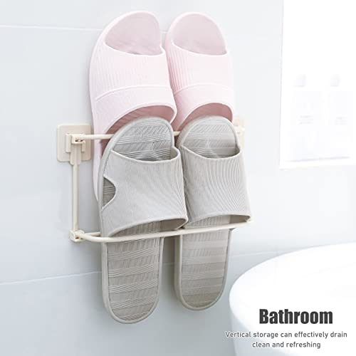 ORIJOYNA Wall Mounted Shoes Rack Plastic Shoes Hanger,Sticky Double Layer Foldable Slippers Drain Storage Rack Hanging Shoes Holder Bathroom Organizer(3 Packs)