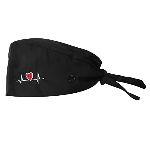 Lusofie Adjustable Working Cap with Button Sweatband Surgical Cap Nurse Hat Cotton Ponytail Holder Scrub Caps Tie Back Hats for Women Men