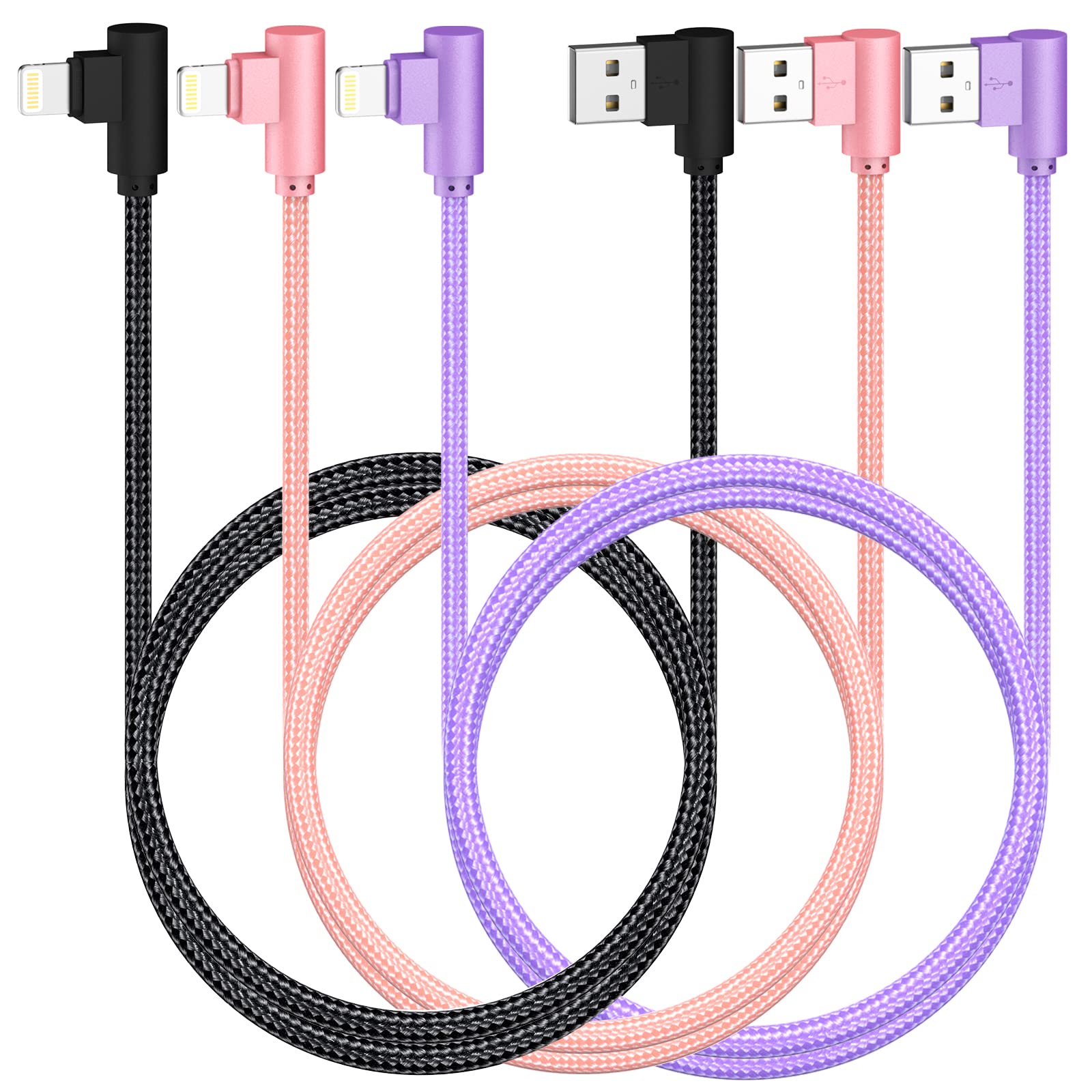 𝐢𝐏𝐡𝐨𝐧𝐞 𝐂𝐡𝐚𝐫𝐠𝐞𝐫 𝟏𝟎 𝐅𝐓 [Apple MFi Certified] 90 Degree Lightning Cable Nylon Braided iPhone Cable Compatible with iPhone 14 13 12 Mini Pro Max SE 11 Xs Max XR X 8 7 6 (10Feet)