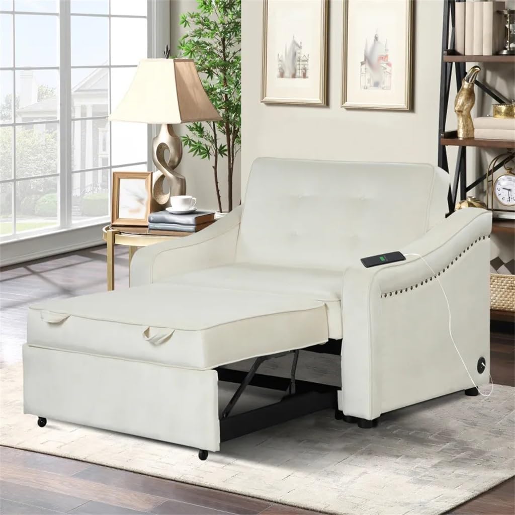 DOUBAO 50.6" Convertible Sleeper Bed, Adjustable Sofa Couch with Dual USB Portsa for Living Room Spacem