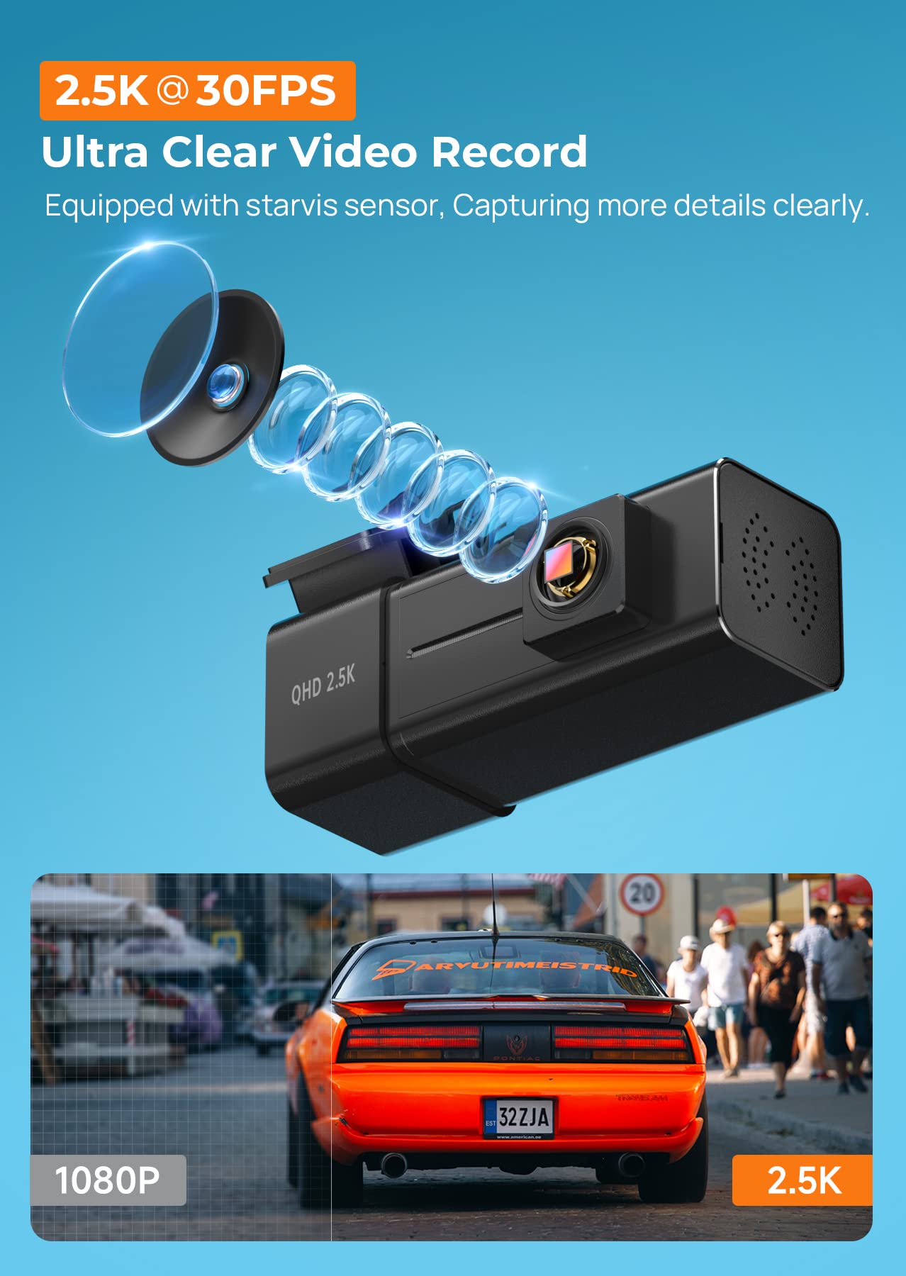 Dash Cam WiFi 2.5K 1440P Front Dash Camera for Cars, E-YEEGER Car Camera Mini Dashcams with App, Night Vision, 24H Parking Mode, G-Sensor, Loop Recording