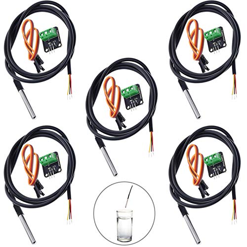 DAOKI 5Pack DS18B20 Temperature Sensors Kit 1m/39.3"Cable Waterproof with Stainless Steel Probe for Arduino