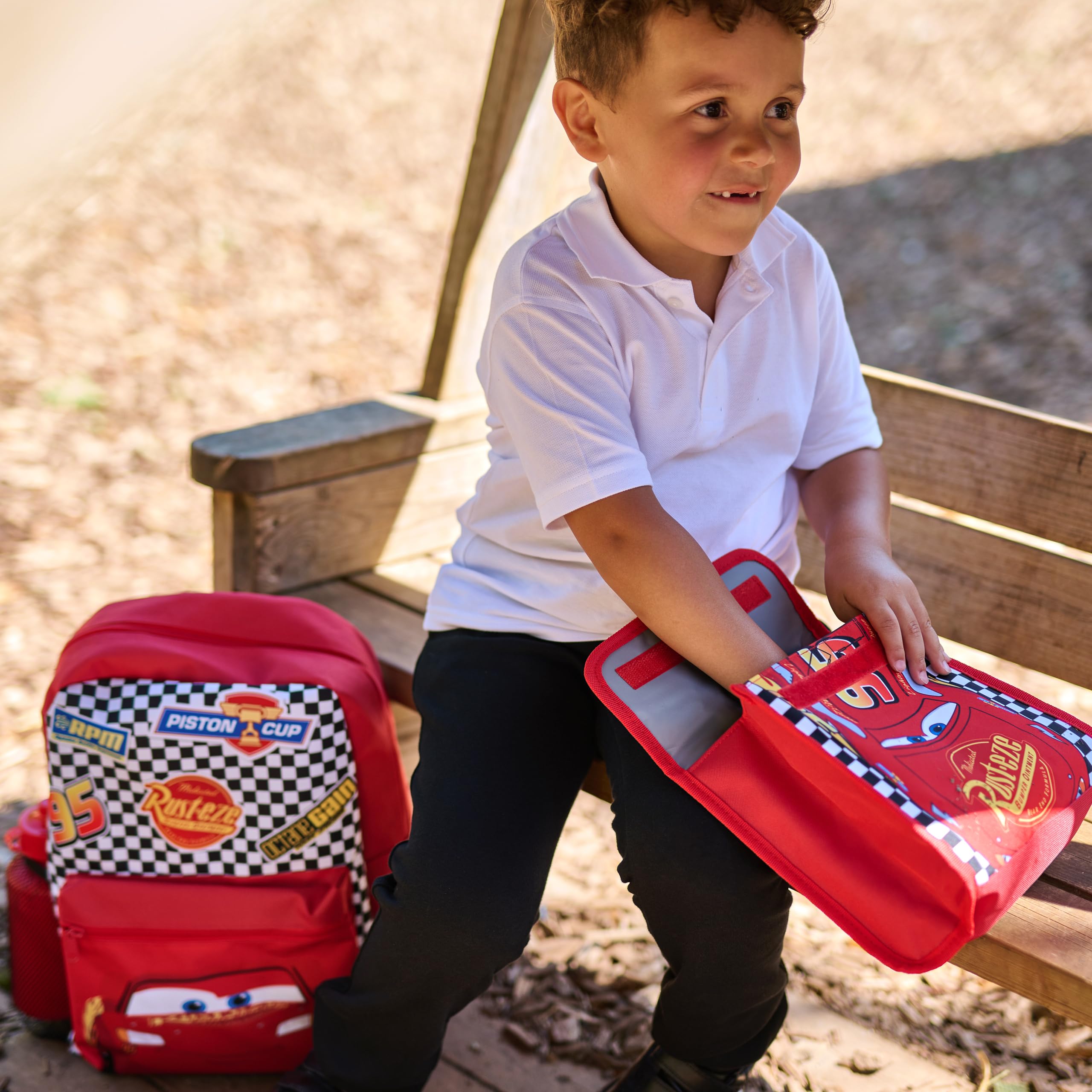 Disney Cars Backpack Set 4 Piece | Lightning McQueen Backpack Pencil Case Water Bottle and Lunch Bag | Children's Backpacks For School And Adventures | Official Cars Merchandise