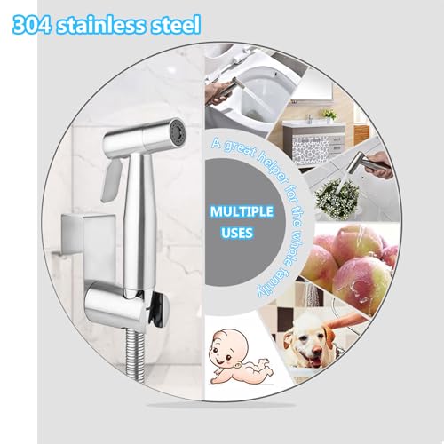 Handheld Bidet Sprayer for Toilet, 7/8" Stainless Steel Adjustable Pressure Bidet Faucet Diaper Sprayer Set with Hose Attachment for Bathroom