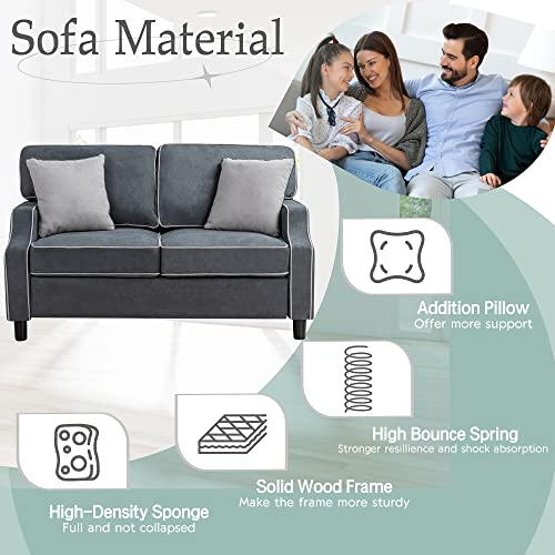 Meilocar 56" Loveseat Couch, Modern Upholstered Love Seats with Armrest and Two Pillows, Small Double Sofa for Bedroom, Apartment, Office and Small Spaces (Blue Gray)