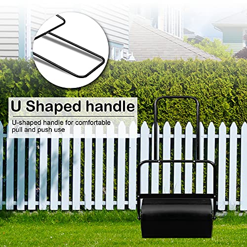 Lawn Roller, 19.5in Water and Sand Filled Garden Drum Roller with U Shaped Handle Tow beind Sod Roller for Planting, Park, Garden, Yard, Ball Field Seeding Black Iron Cylindrical