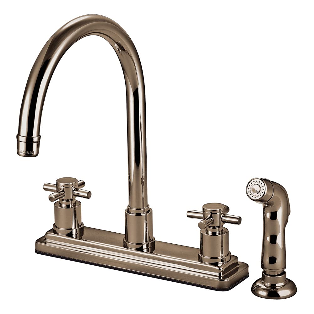 Kingston Brass KS8798DX Concord Twin Cross Handles 8-Inch Kitchen Faucet With Matching Finish Sprayer, Brushed Nickel
