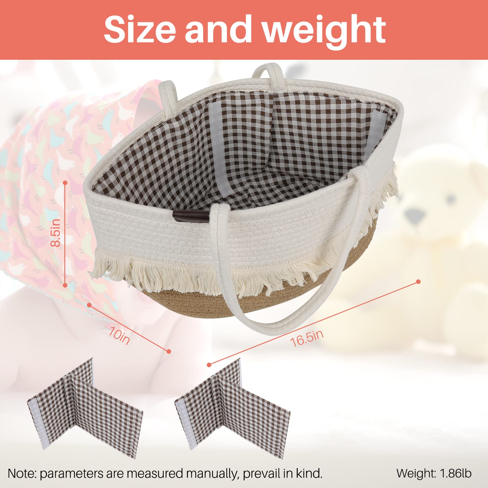 G.a HOMEFAVOR Baby Diaper Caddy Organizer - Extra Large Nappy Caddy Rope Nursery Storage Bin - Large Diaper Basket, 3 Compartments and 2 Removable Dividers, Brown