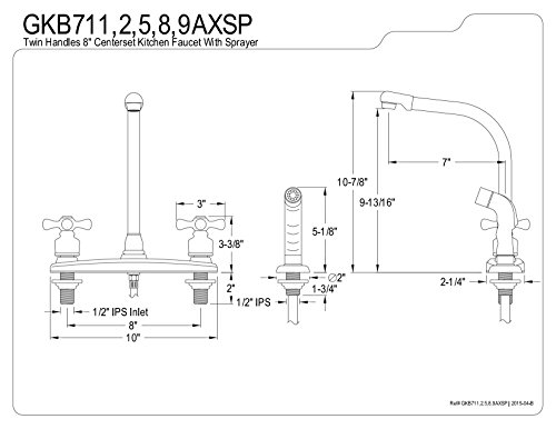 Kingston Brass GKB718AXSP Victorian 8-inch High Arch Kitchen Faucet Withsprayer, Brushed Nickel