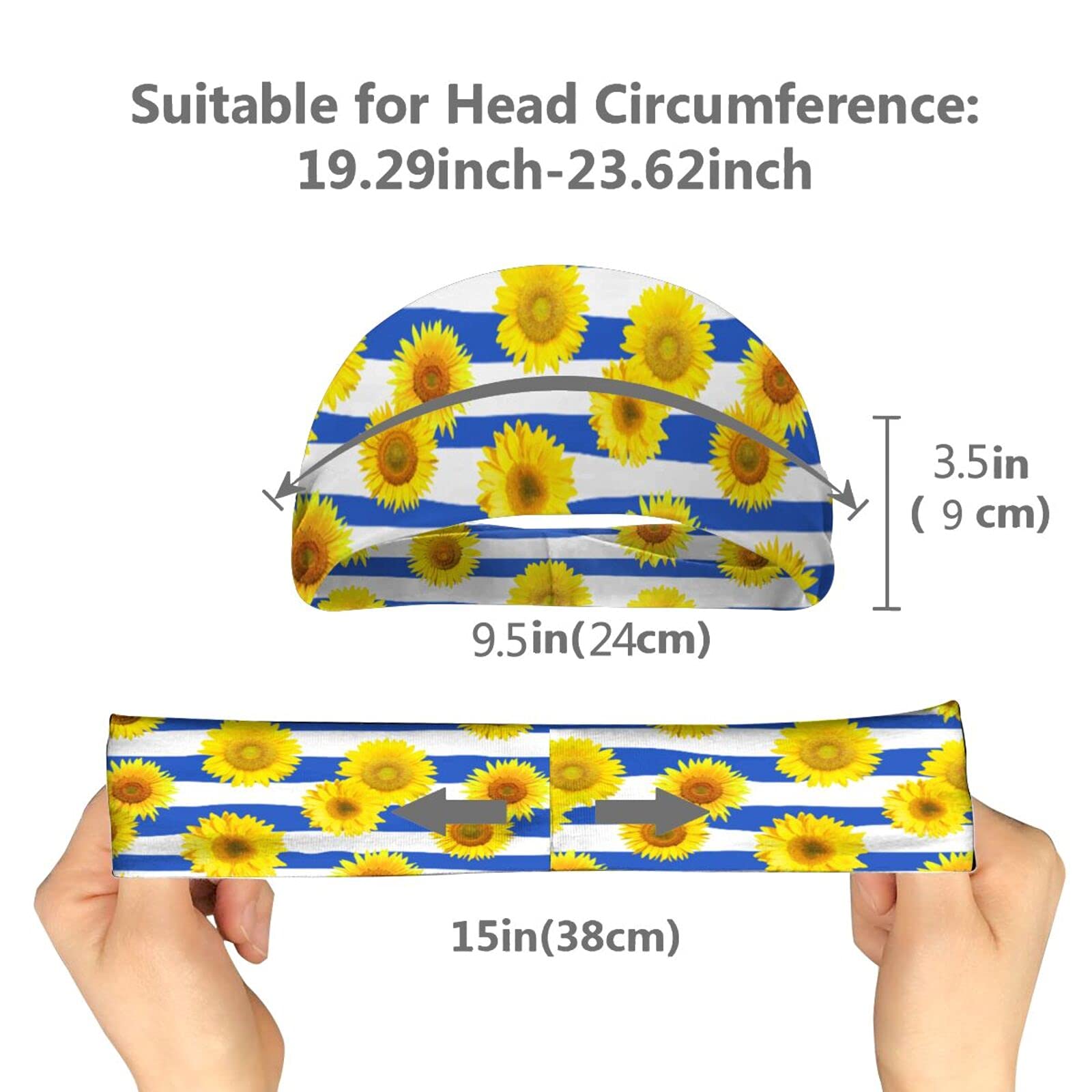 Docsckus Unisex Wide Elastic Headbands, Stretch Non Slip Turban, Sweat Wicking Hair Bands Wrap for Yoga Running Sports Workout Sunflower