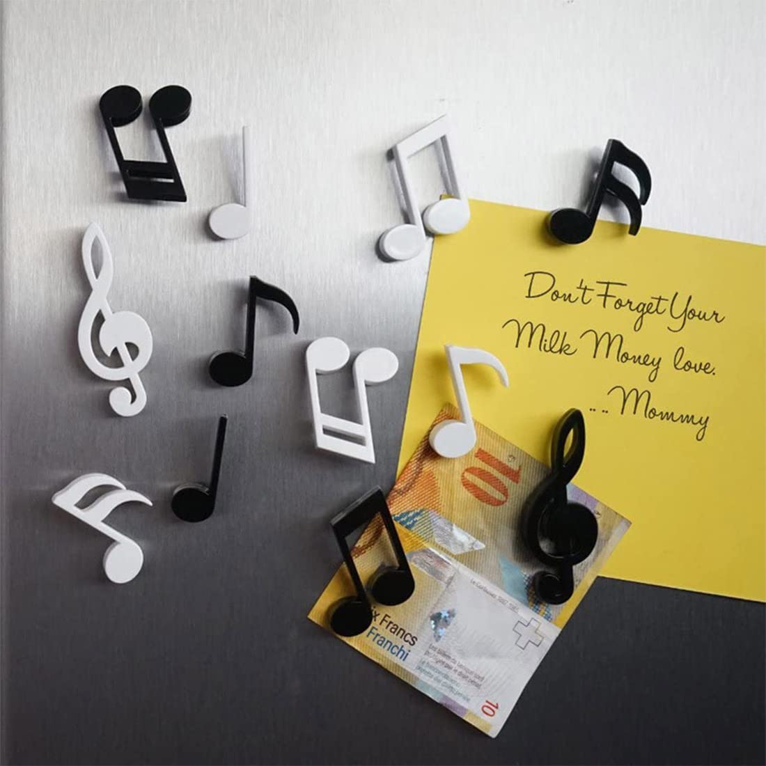 JJJ 12 Pcs Musical Notes Magnets Fridge,Black and White Small Fridge Magnets Cute Decorative Refrigerator for Office Kitchen Magnets Locker Glass Magnets, one size (BXT02)