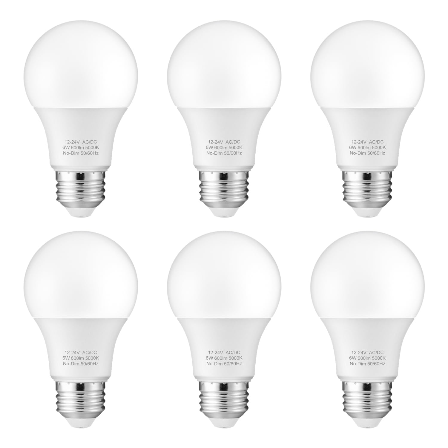 Maelsrlg 12V LED Bulb 6W(50W Equivalent), Warm White 3000K, 12V-24V AC/DC, 600 Lumens, Non-Dimmable, A19 12V DC LED Light Bulbs, E26 Base, Pack of 6