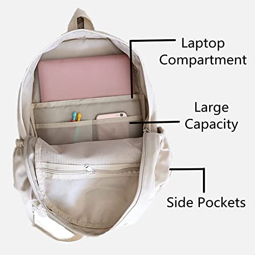 Malwe Difa Backpack, Difa Bear Backpack, Kawaii Solid Color Canvas Backpack Cute Aesthetic Large capacity Casual Rucksack (White)