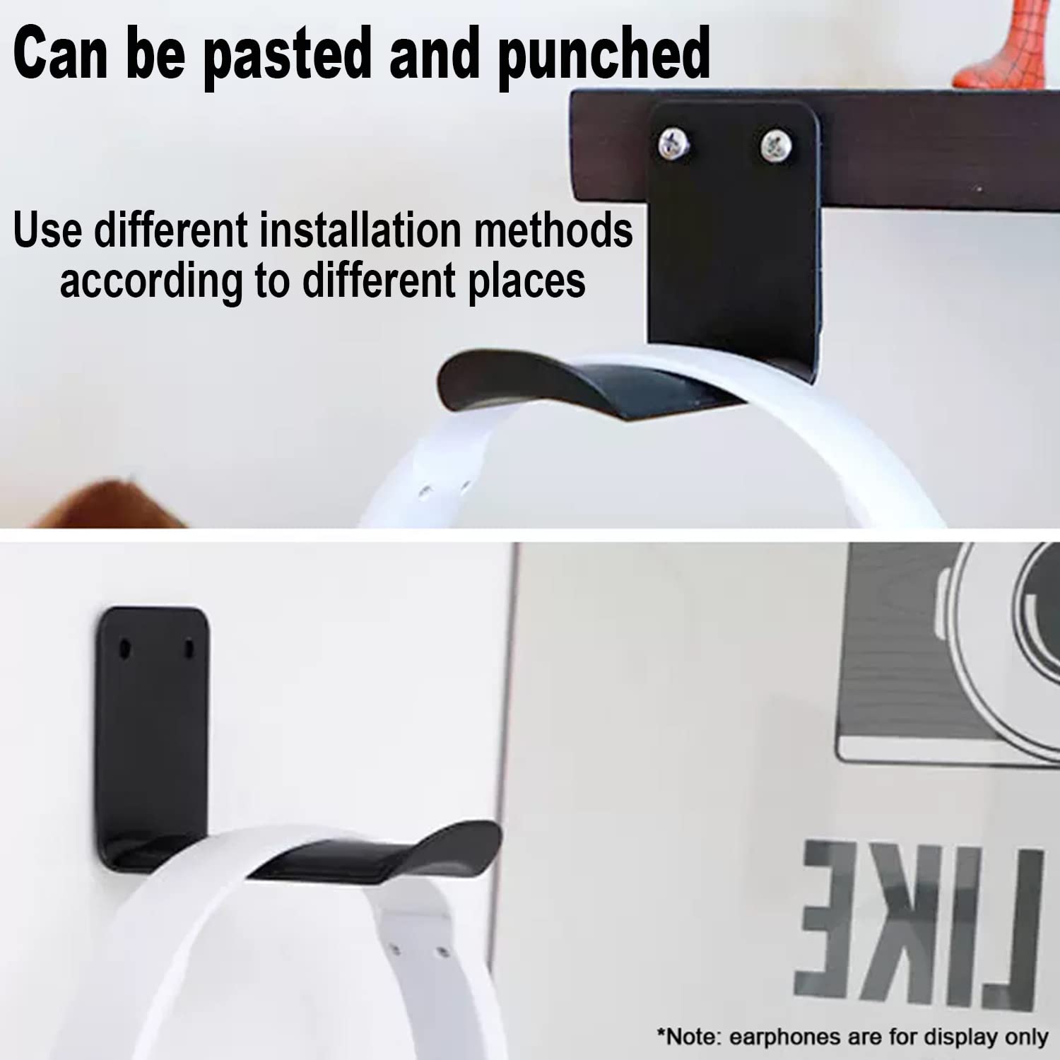 Headphone Hook can be Pasted on The Wall and Desktop Suitable for Most Headsets Headphone Holder Rack(L+PU Leather Black)