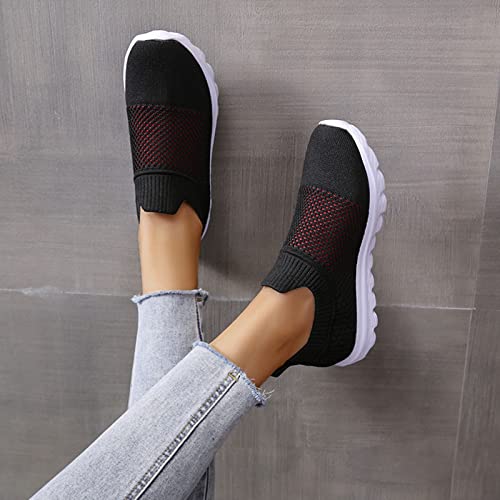 FASDNENDYS Ladies Fashion Colorblock Mesh Breathable Comfortable Flat Casual Support Running Shoes Women Black