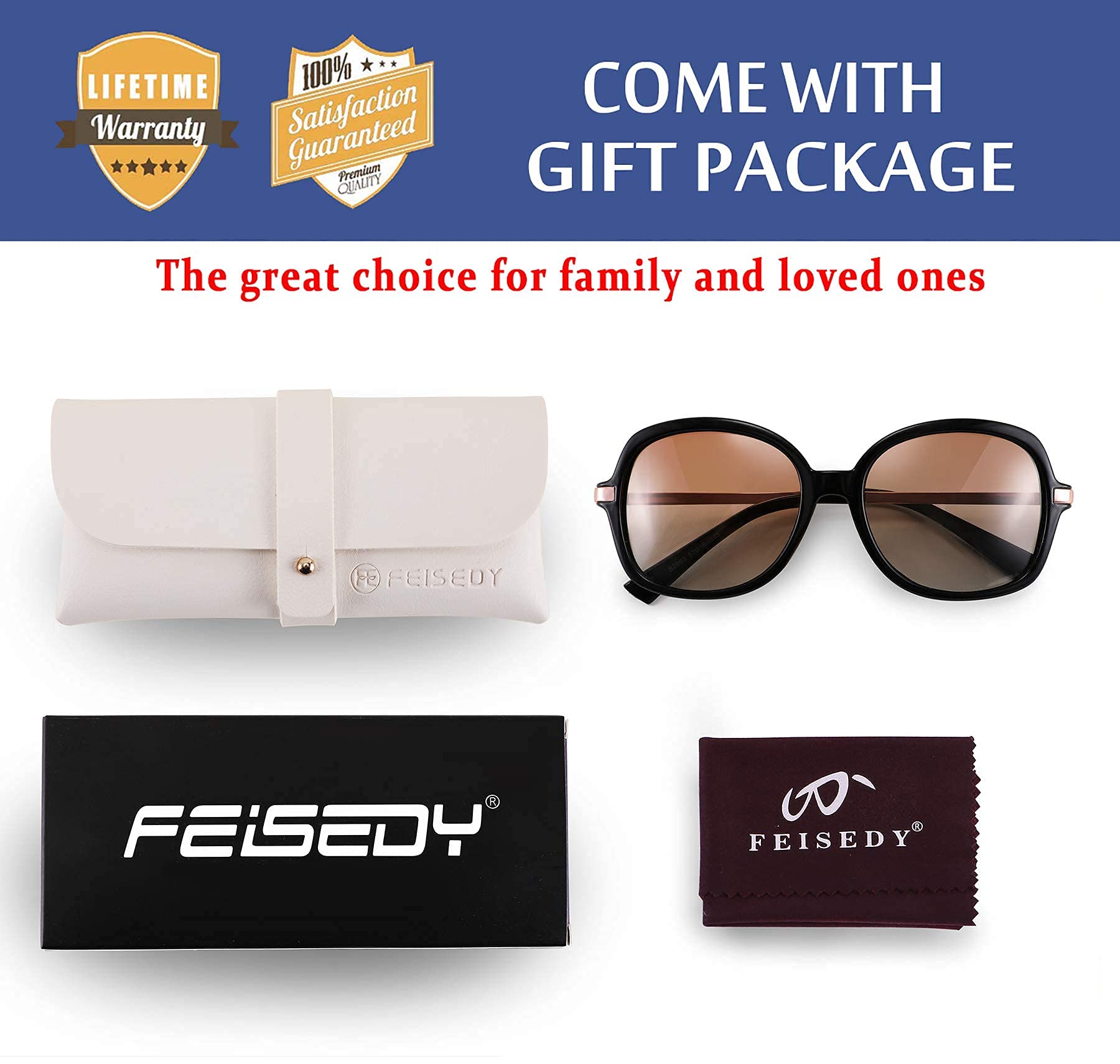 FEISEDY Classic Womens Elegant Polarized Sunglasses Ladies Wide Square Sunglasses Shades B2683