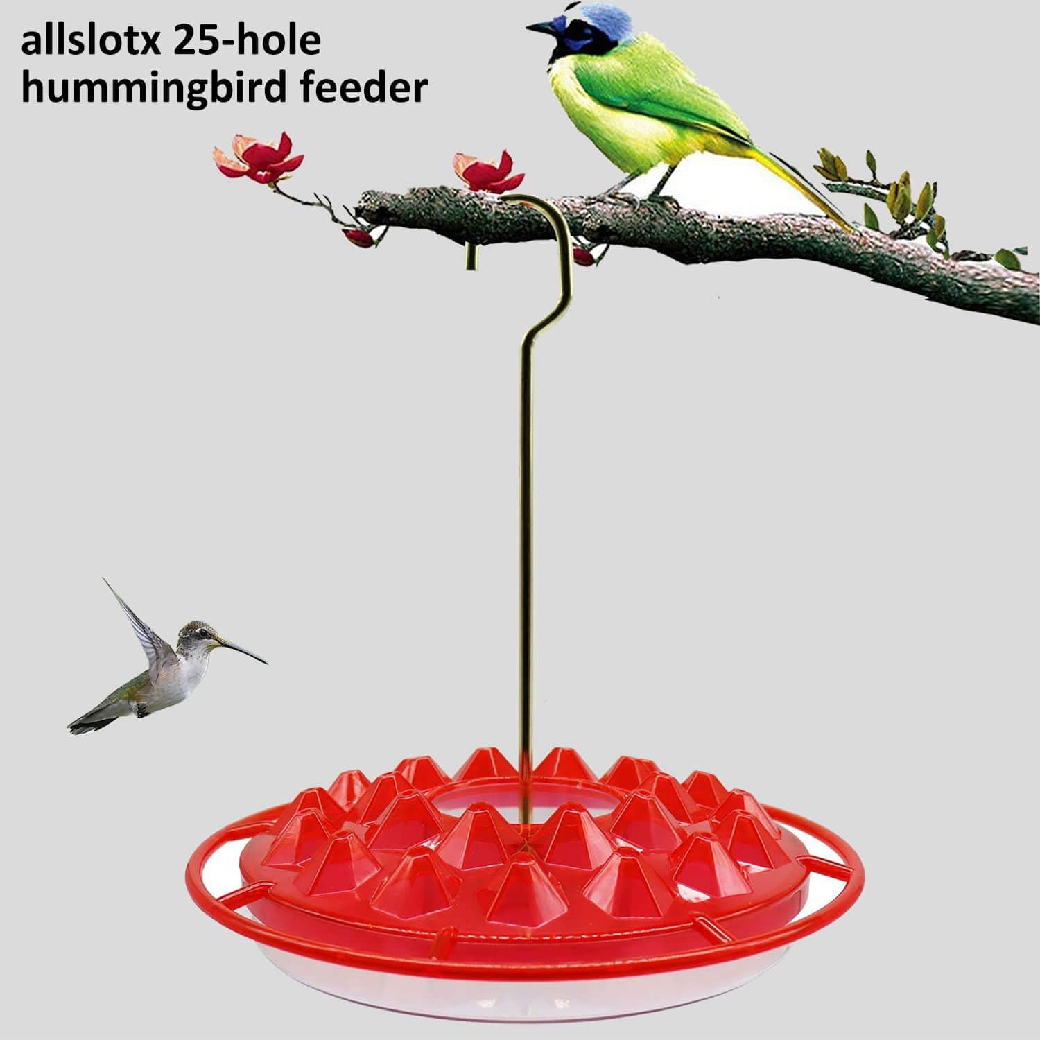 Hummingbird Feeders for Outdoors Hanging - 10 oz, 25 Feeding Ports, Easy to Install, Refill & Clean, Leak-Proof, Plastic Saucer Hummingbird Feeders with Cleaning Brushes