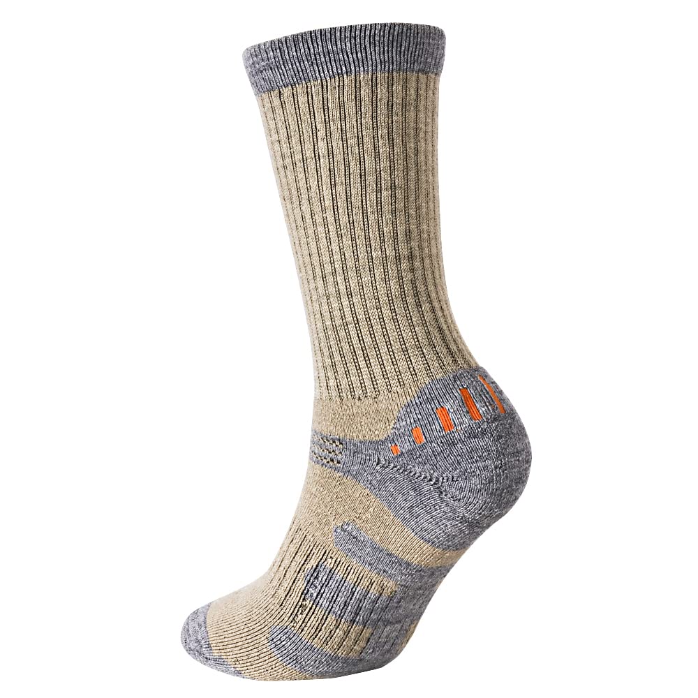 EnerWear 4 Pack Women's Merino Wool Outdoor Hiking Trail Crew Sock (US 9-11, Khaki E)