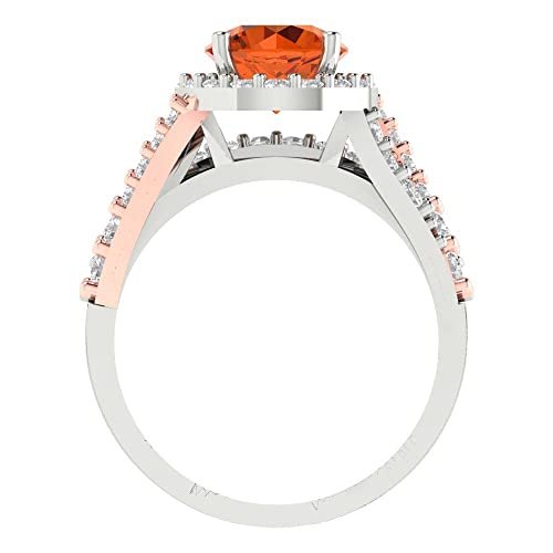 Clara Pucci 2 ct Round Cut Halo Solitaire Red Simulated Diamond Designer Art Deco Statement Wedding Ring Band Set 18K 2 tone Gold 10