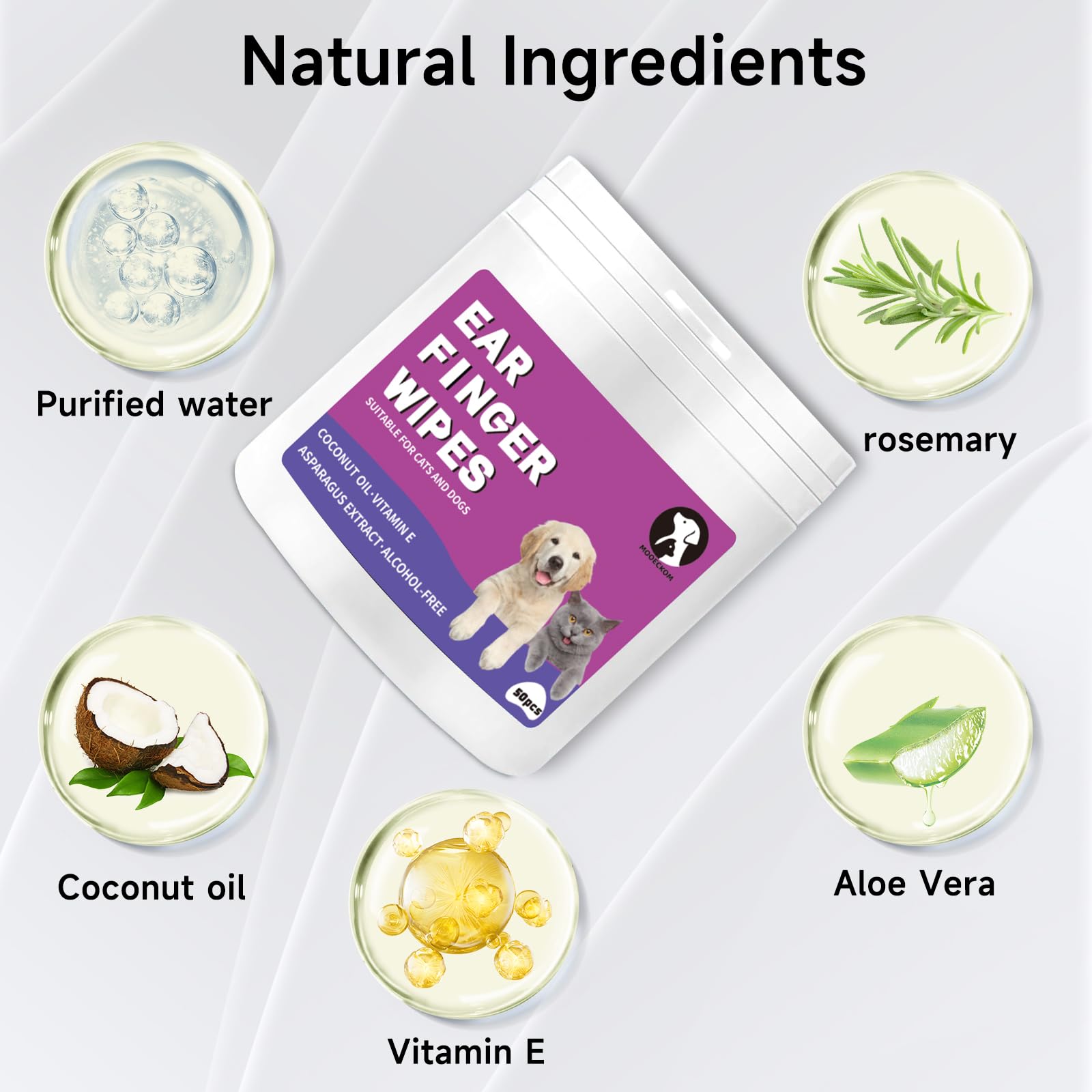 MOOECKOM Dog Ear Cleaner Dog Ear Wipes,Natural Ear Wipes Finger for Dogs & Cats Finger Ear Cleaner Wipes,50 Count