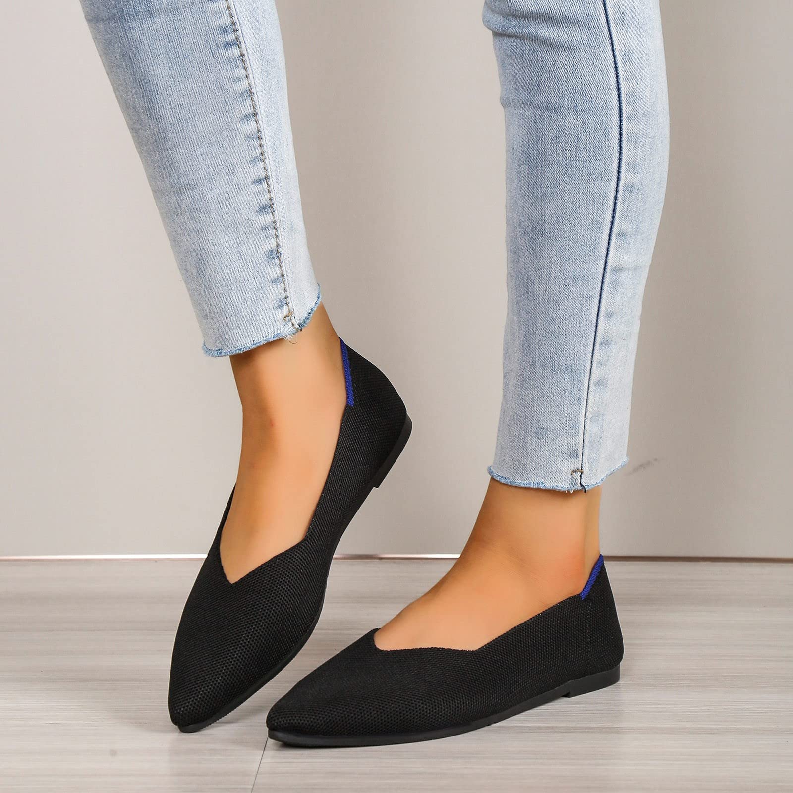 FASDNENDYS Ladies Fashion Solid Color Breathable Mesh Pointed Comfort Flat Casual Shoes Mens Casual Shoes Mid Black