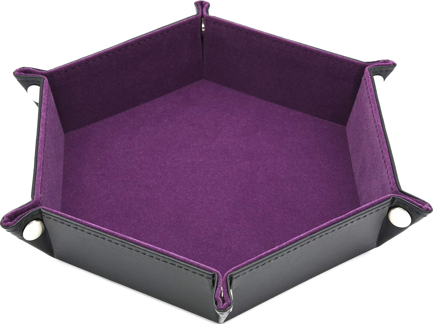 Dice PU Leather Folding Hexagon Tray w/Purple Velvet for RPG, DND, Other Dice Games and Storage