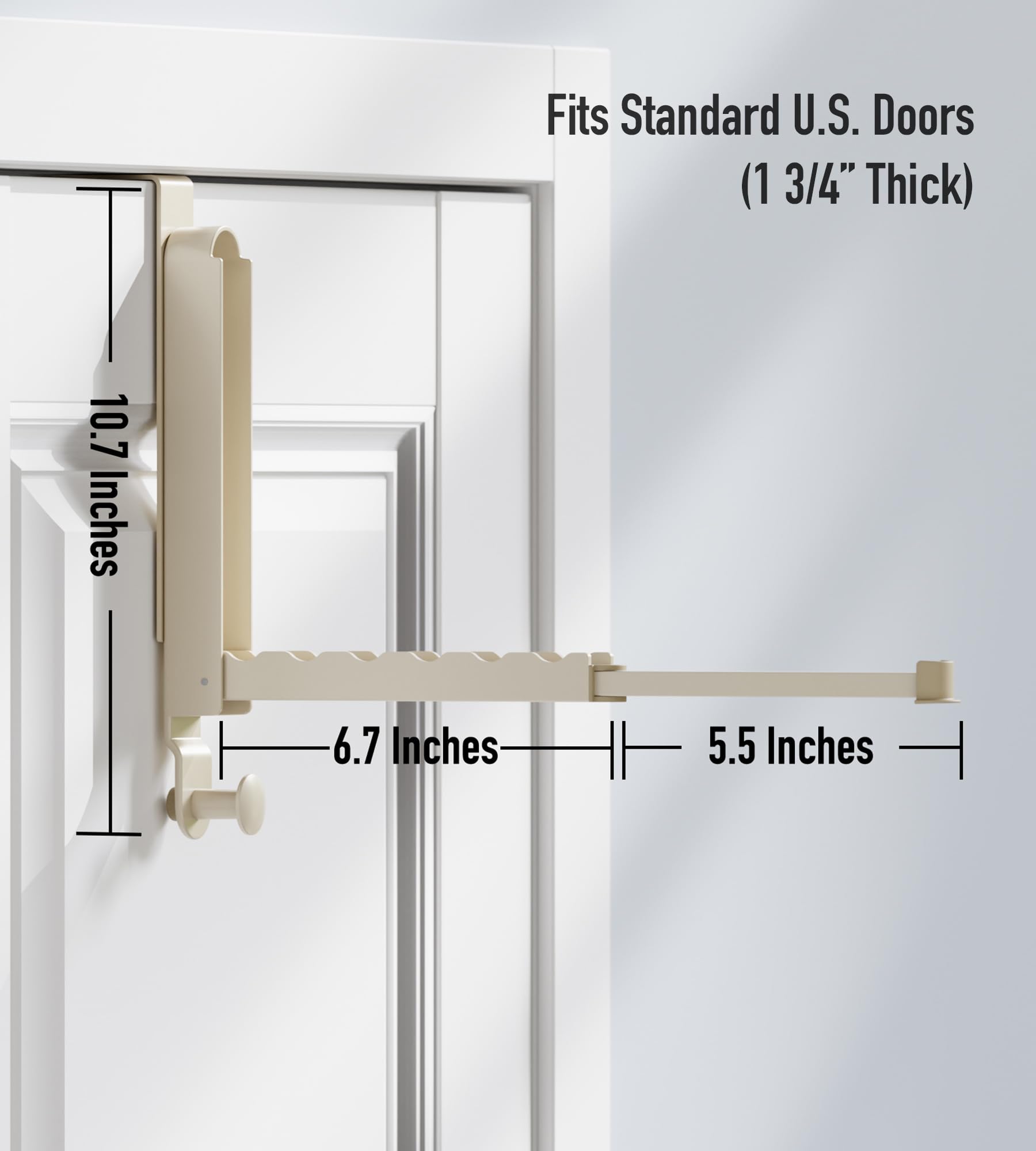 Folding Clothes Drying Rack, Fit 1 3/4" Door Super Heavy Duty Aluminum Alloy Over the Door Hanger with Retractable Rod, Foldable Portable and Collapsible Bathroom Towel Rack , Ivory White