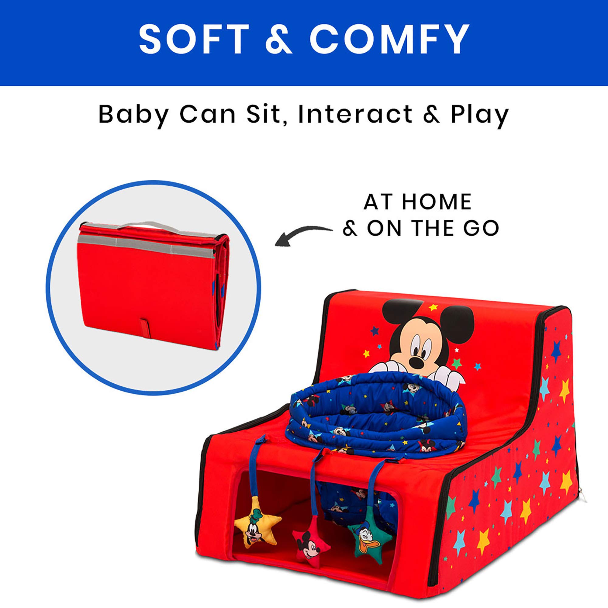 Disney Mickey Mouse Sit N Play Portable Activity Seat for Babies by Delta Children – Floor Seat for Infants, 17.5x21x14 Inch (Pack of 1)