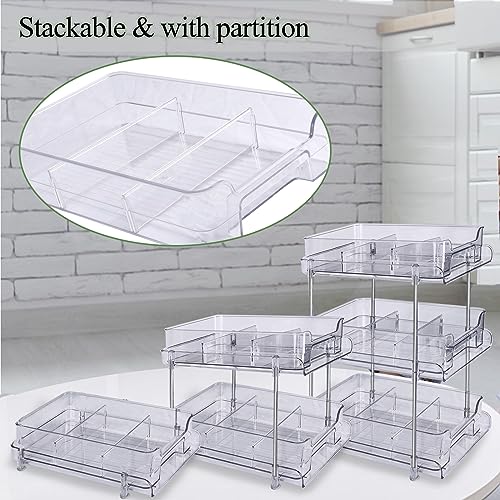 LazyWomen 2 Pack Clear Drawer Organizers with Dividers, Pantry Organizers and Storage, Under Sink Organizer Closet Organizer, for Cosmetic Skincare Kitchen Storage (2 Pack - 3 Tier)