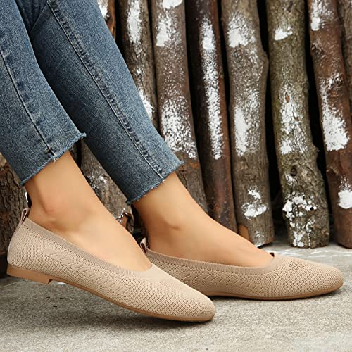FASDNENDYS Ladies Fashion Solid Color Breathable Mesh Shallow Mouth Comfortable Flat Casual Shoes Tan Summer Shoes Women