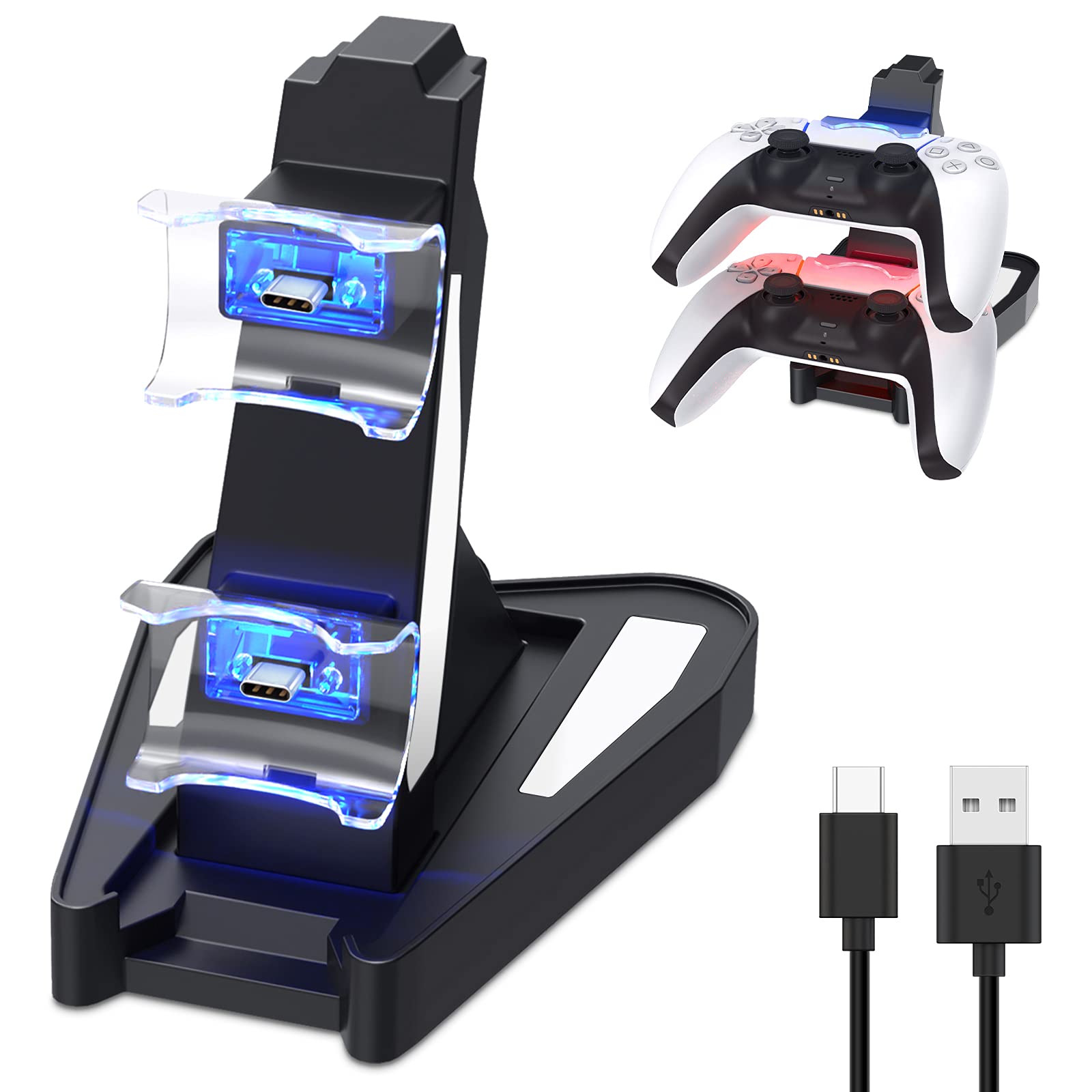 Dual Charge Controller Charger for PS5 - Auarte Controller Charging Dock Station Stand Compatible with Playstation 5, Dual USB Fast Charging Station & LED Indicator for DualSense Controllers, White