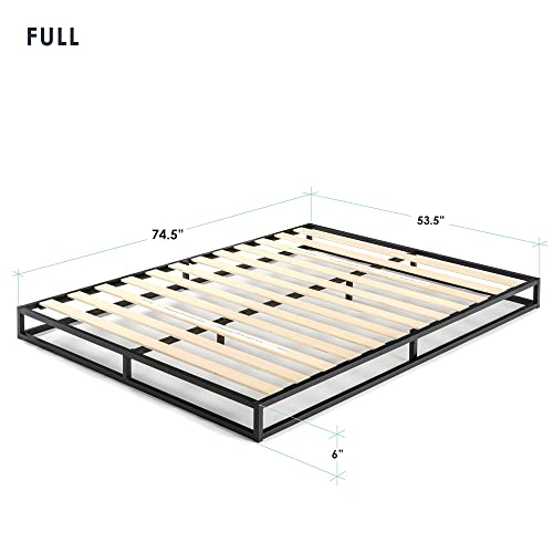 Mellow Modernista Low Profile 6 Inch Metal Platform Bed Frame with Classic Wooden Slat Support Mattress Foundation (No Box Spring Needed), Full, Black