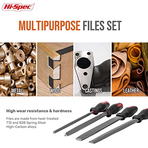 Hi-Spec 18 Piece Metal Hand & Needle Files Tool Set Kit. Large & Small Mini T12 Carbon Steel Diamond Flat, Half, Round, Triangle Files for DIY, Wood and Crafts. Complete in a Zipper Case with Brushes