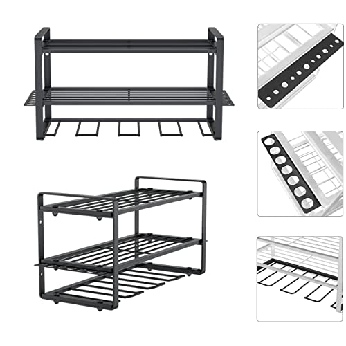Power tool storage rack, drill rack Wall mounted, Heavy Duty Garage tools Power tool storage, utility for cordless drill in tool room garage, 3-story 120 lb limit, black(17"D x 9.45"W x 8"H Inch)