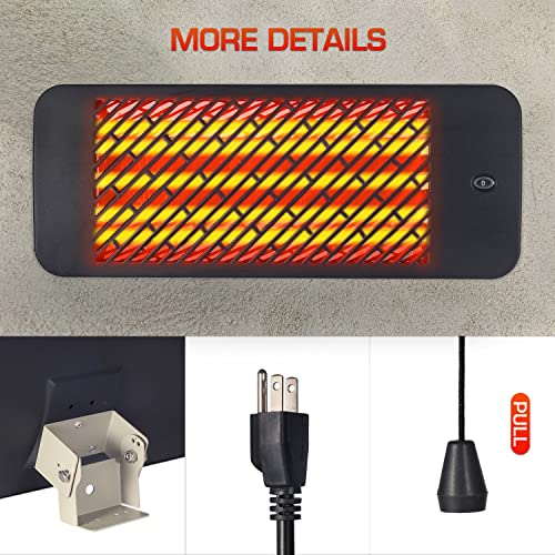 HUMSURE Electric Quartz Tube Wall Mount Infrared Patio Heater 1500w, Waterproof And Lightweight For Dining Room, Patio, Backyard, Garage And Deck, Standard, Black