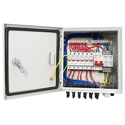 GTYORUS PV Combiner Box - 6 String Solar Combiner Box with Lightning Arrester, 10A Rated Current Fuse with Led Light, 63A Circuit Breaker, for On/Off Grid Solar Panel System