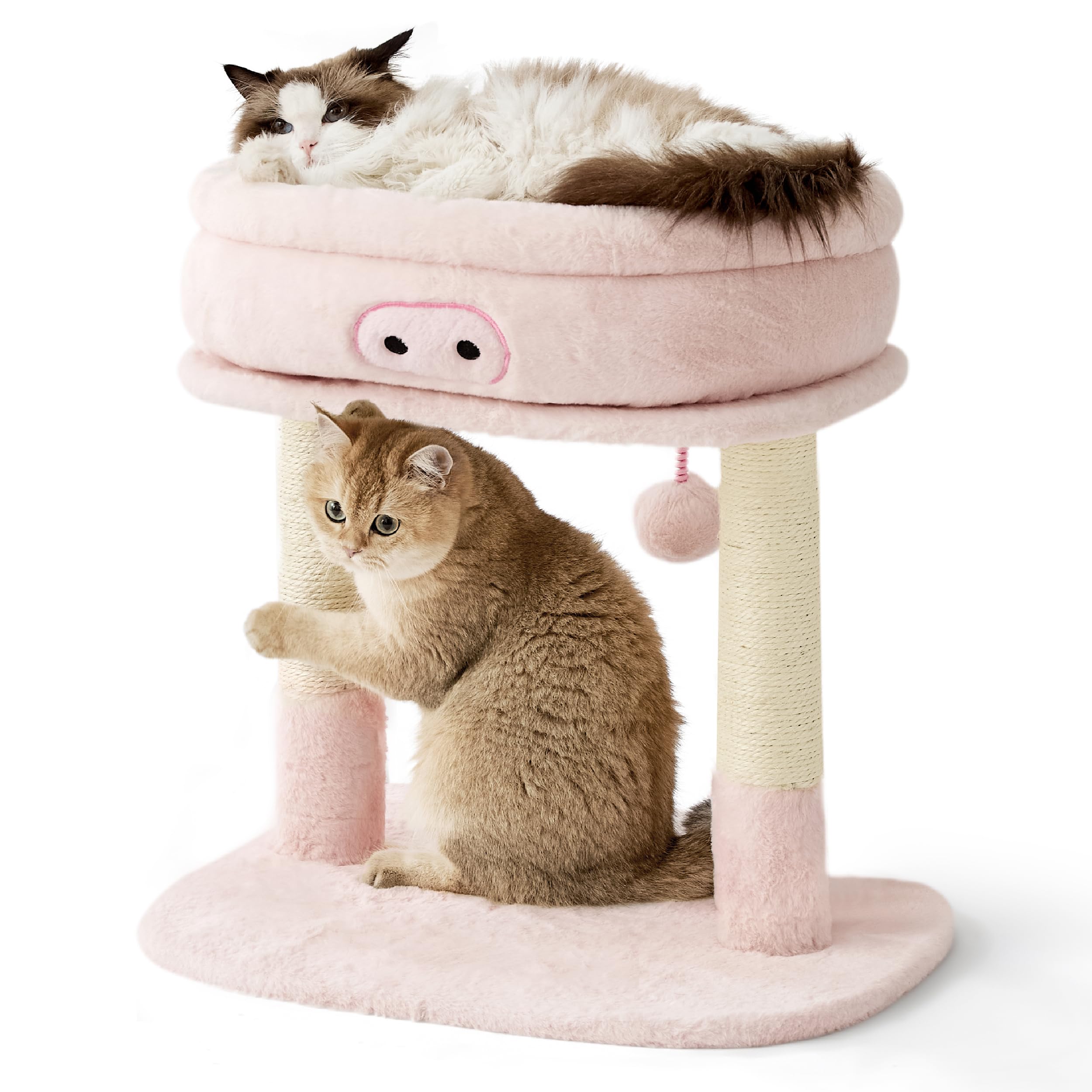 Lesure Cute Cat Tree Tower - Cat Tower with Nature Sisal Scratching Post for Indoor Large Cats and Kittens, Featuring with Soft Removable Cat Bed,Wide Perch, Playful Toy, 22x16.5x22.8in,Pink