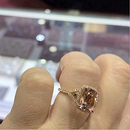 Duan Women's 18K Rose Gold Filled Morganite Pink Gemstone Cut 5ct Cubic Zirconia Ring Promise Aura Single Stone Engagement Champagne Ring Size 6-10 (US Code 7)