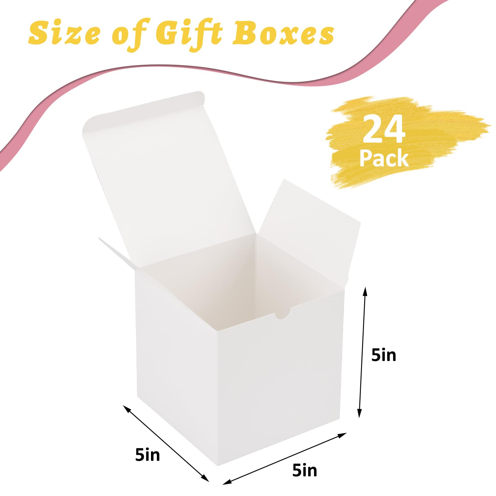 Moretoes 24 Pack Gift Boxes, 5x5x5 Inch Small White Gift Boxes with Lids for Party, Ornament Boxes for Birthday, Wedding, Easy to Assemble